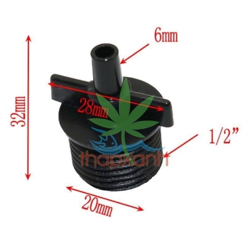 Khởi thủy Ren 1/2" 20-21 Ra trơn 6 mm KT60.21, Côn thu ống LDPE PE PVC 21-6 mm.Công nghệ Nông Nghiệp